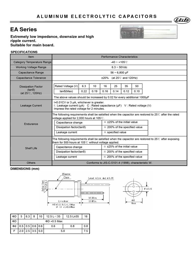 Elite (Radial Thru-Hole) EA Series | PDF | Capacitor | Electrical Equipment