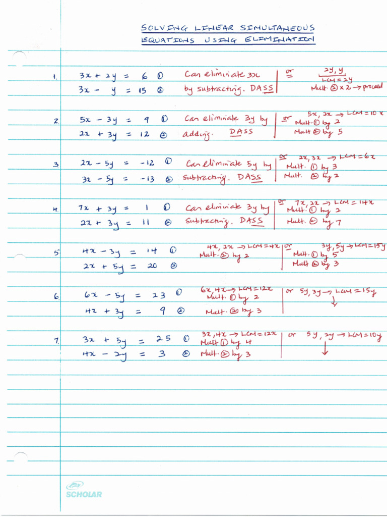Solving Simultaneous Equations Using Elimination Pdf