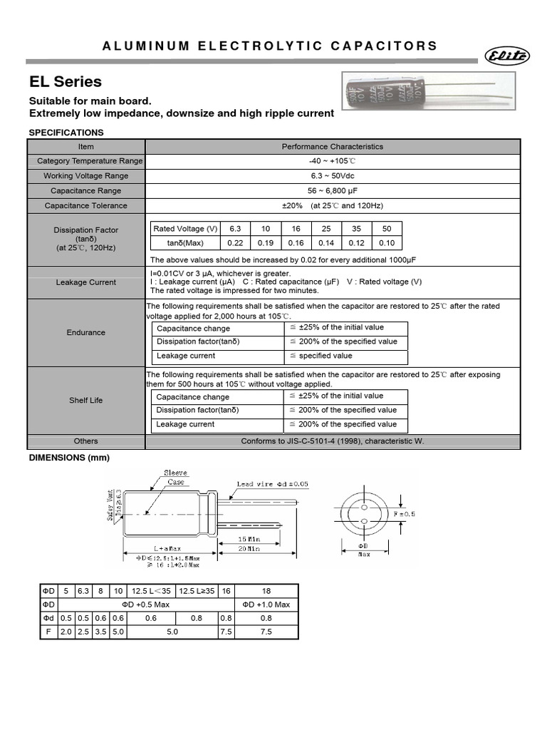 Elite (Radial Thru-Hole) EL Series | PDF | Capacitor | Electrical Equipment