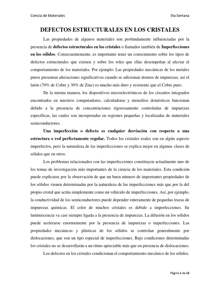 Defectos Cristalinos y Propiedades Materiales | PDF | Dislocación ...