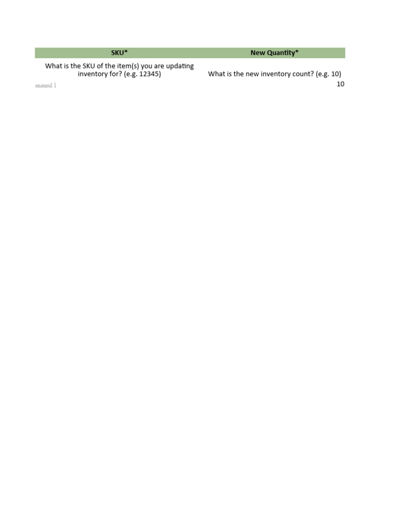 Inventory Update Form Template | PDF
