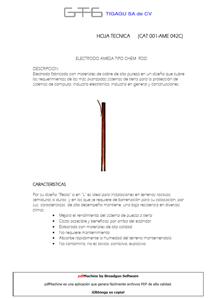 Hoja - Tecnica - Electrodo Amesa Tipo Chem Rod LISTO | PDF | Tecnología