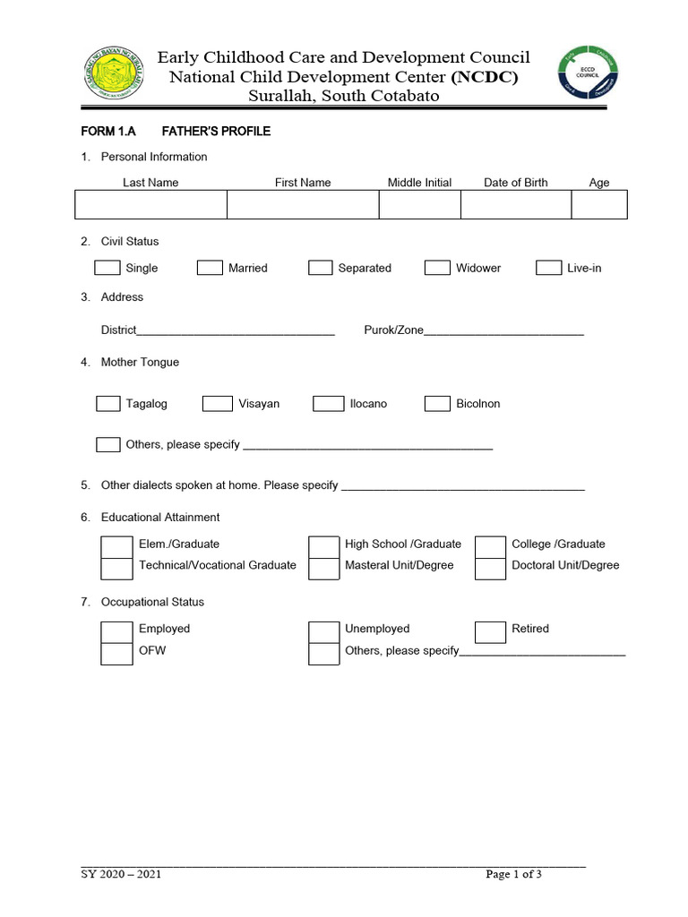 Form 1 Home Profile EDIT | Download Free PDF | Kinship And Descent | Family
