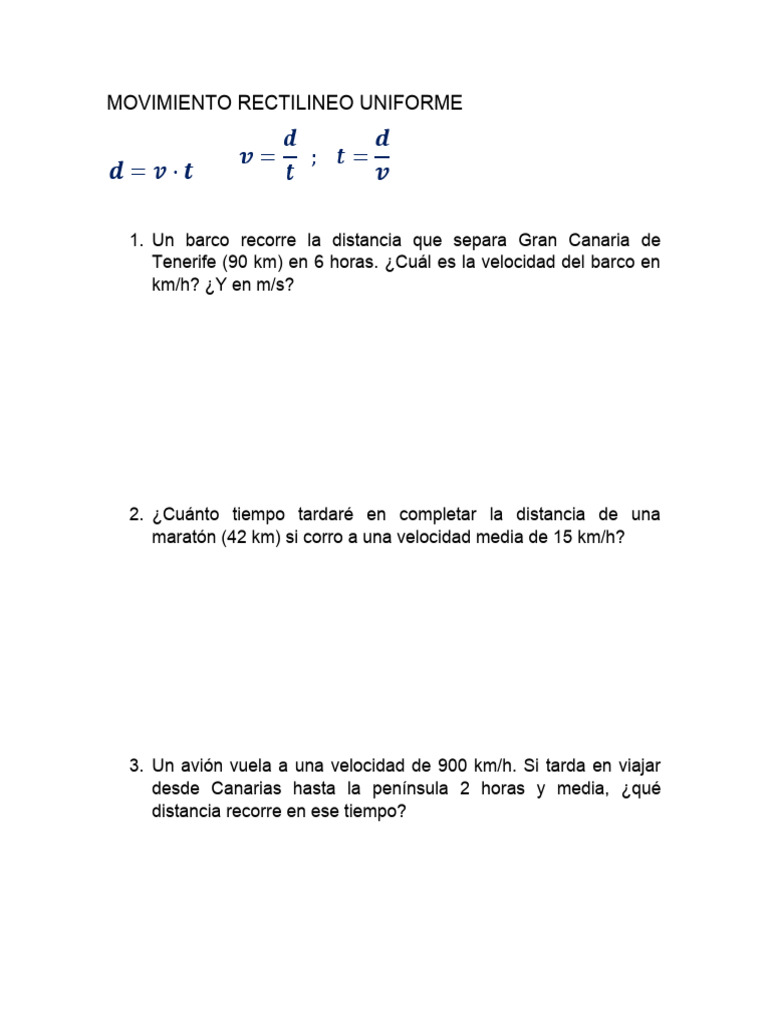 Problemas de MRU y MRUA Resueltos | PDF | Velocidad | Aceleración