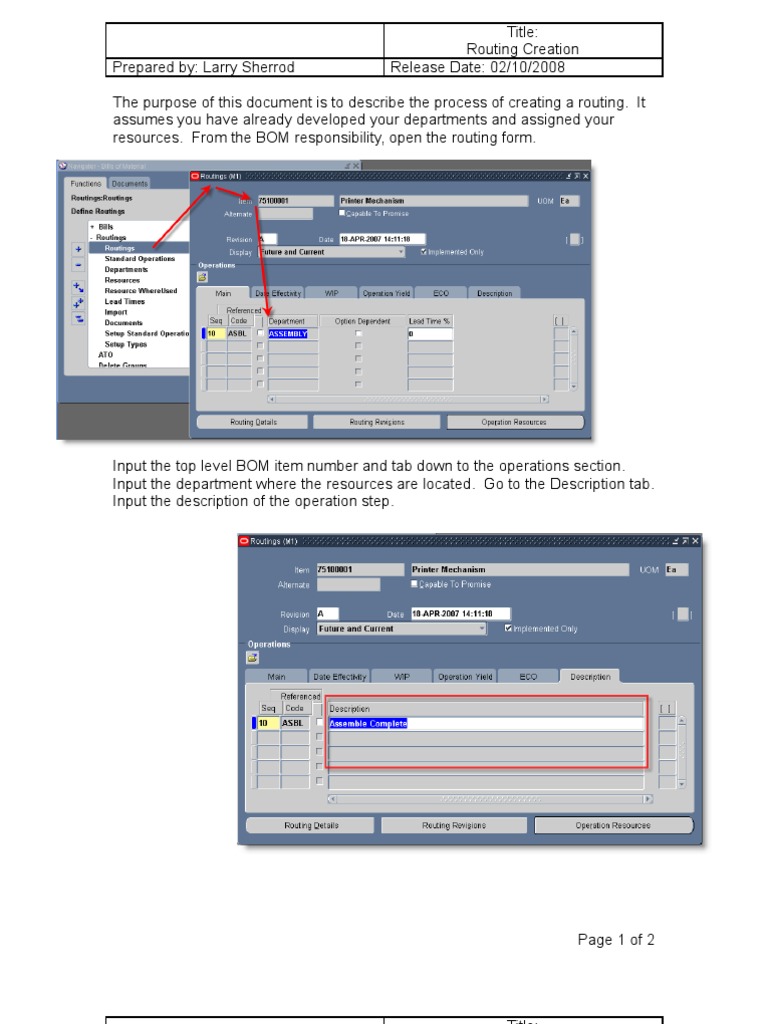 Create Routing Oracle Bom Pdf