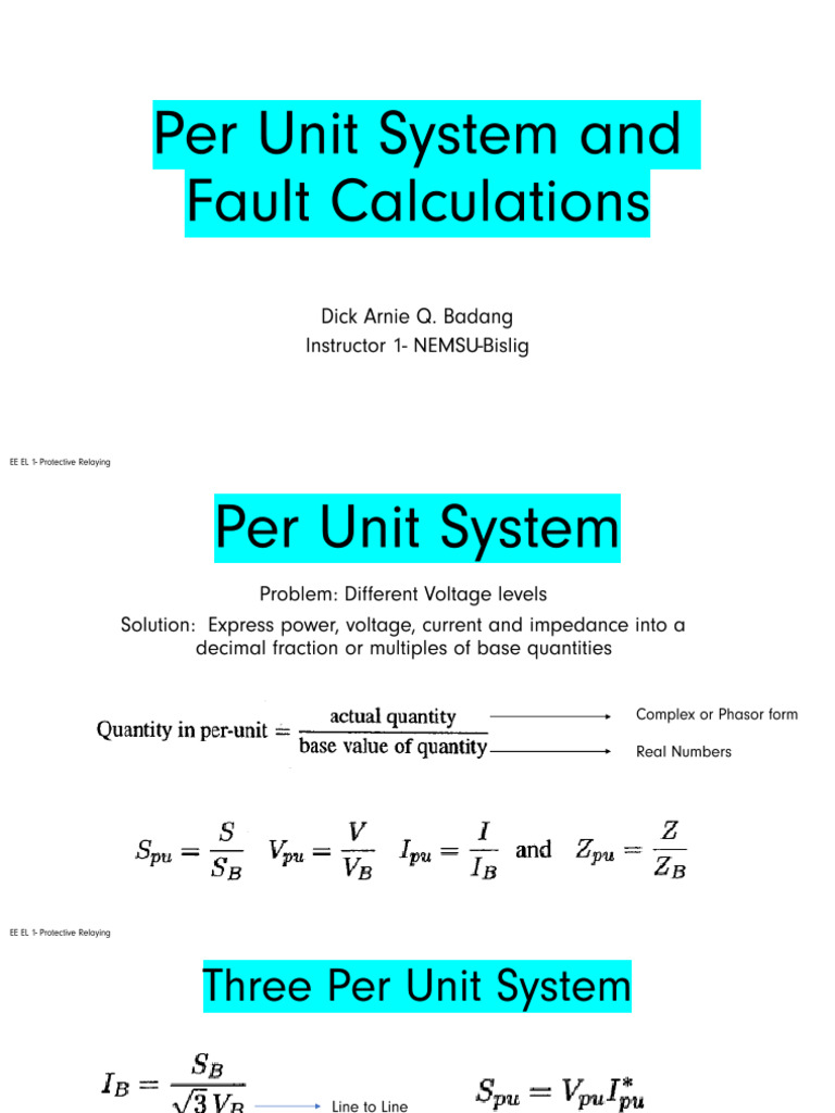 Per Unit System and Fault Calculations | PDF