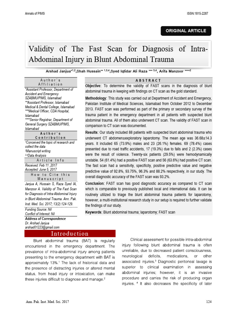 1-Validity of The Fast Scan For Diagnosis of Intra-Abdominal Injury in ...