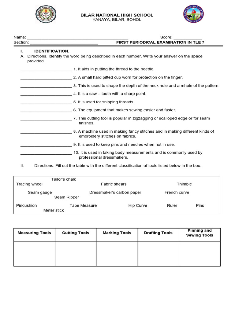 TLE 7 1st Q-1 | PDF | Sewing | Seam (Sewing)