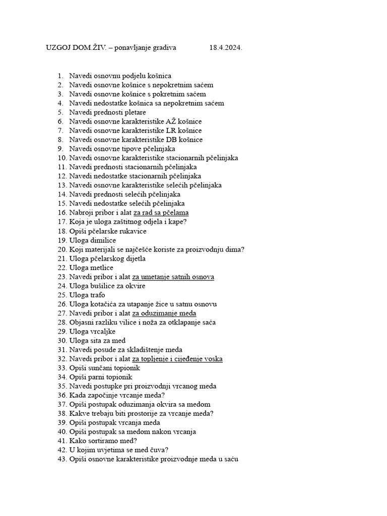 Ponavljanje Gradiva Uzgoj | PDF