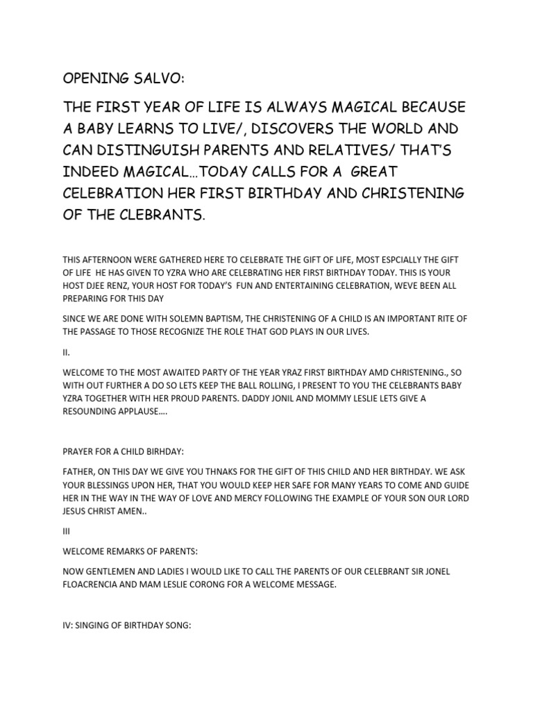 Script 1ST Bday and Christening 2023 | Download Free PDF | Birthdays ...
