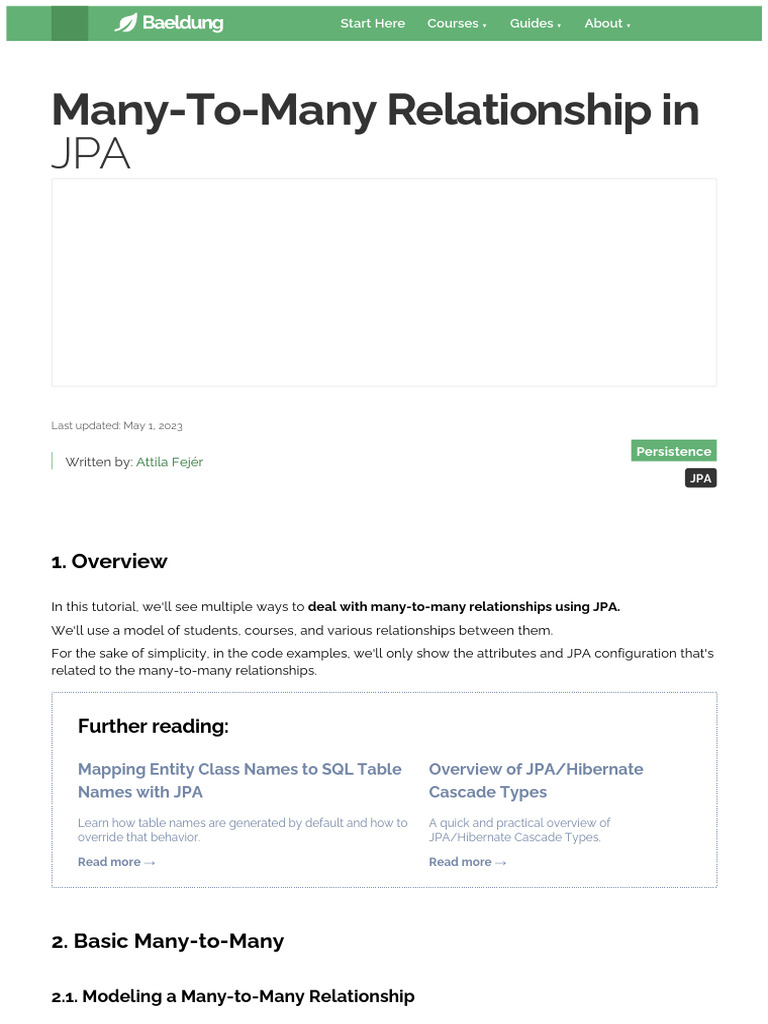 Many-To-Many Relationship in JPA | PDF | Class (Computer Programming) | Relational Database