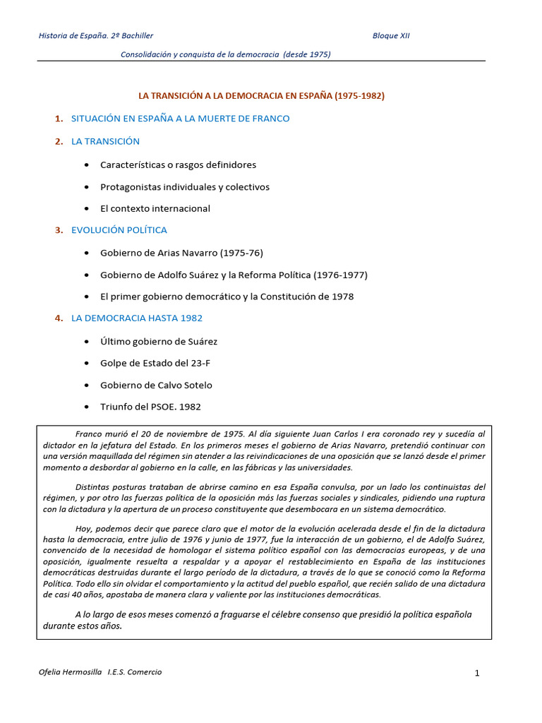 Transición 1975 1982 Pdf España Franquista España