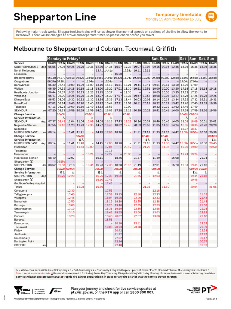 410 Shepparton Temp Timetable Web 1504 150724 v1 | PDF | Transport