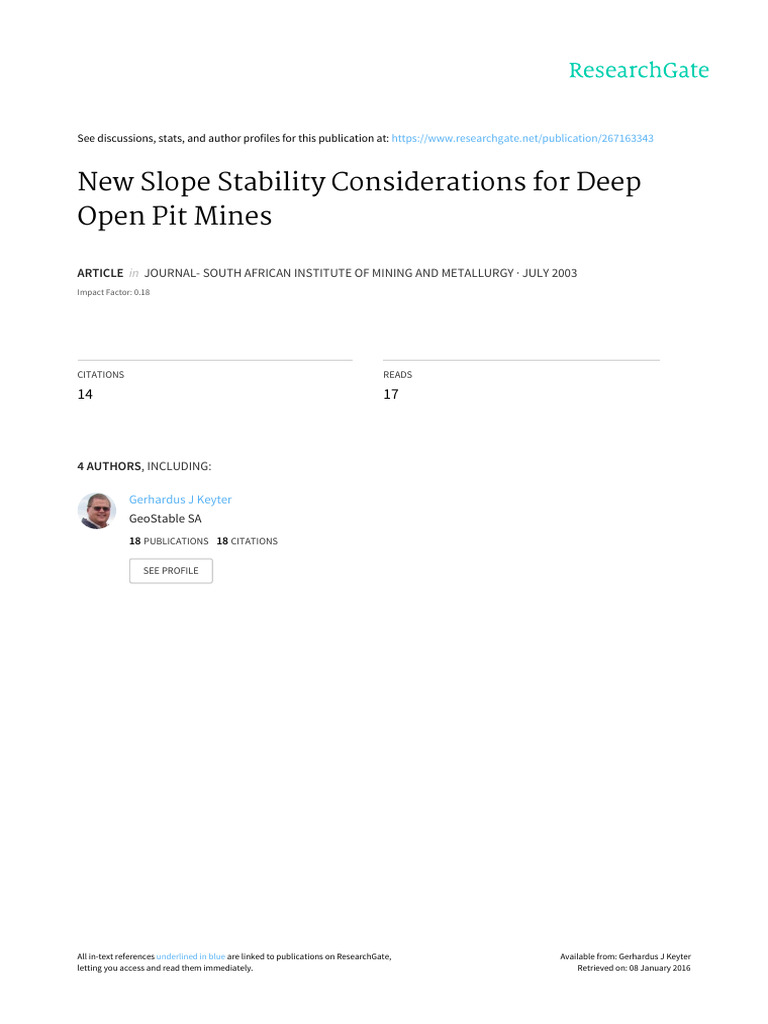 Stacey Et Al (2003) - New Slope Stability Considerations For Deep Open Pit Mines | PDF | Young's ...
