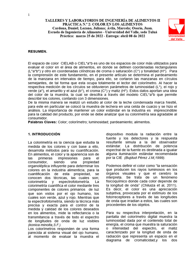 Color En Los Alimentos Pdf Color Matiz