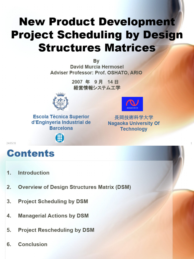 New Product Development Project Scheduling by Design Structures Matrices September 07 | PDF ...