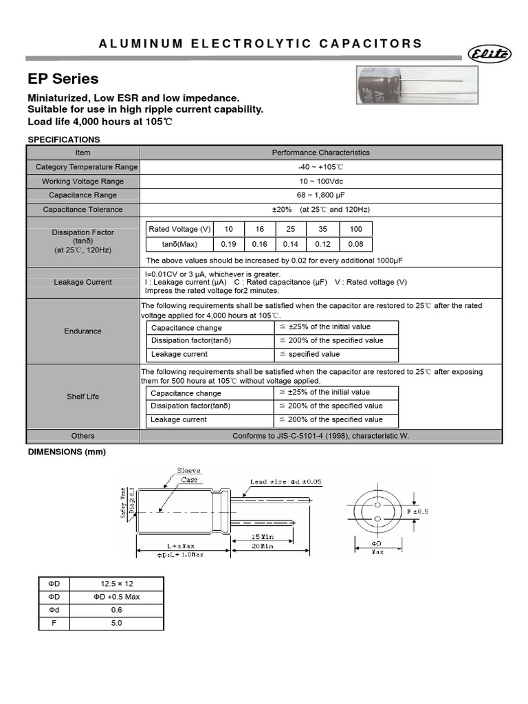 Elite (Radial Thru-Hole) EP Series | PDF | Capacitor | Manufactured Goods