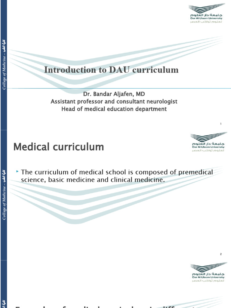Introduction To DAU Curriculum Dr. Bandar | PDF | Medical School ...