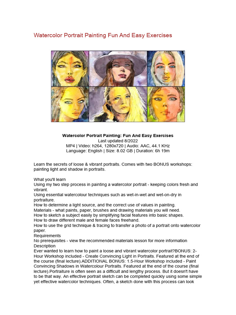 Easy Watercolor Portrait Techniques | PDF | Drawing | Paintings