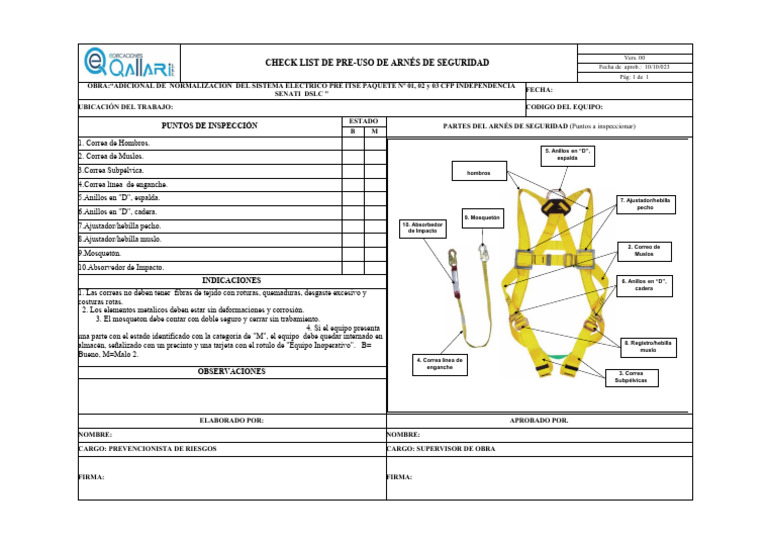 Checklist de Inspección de Arnés de Seguridad | PDF