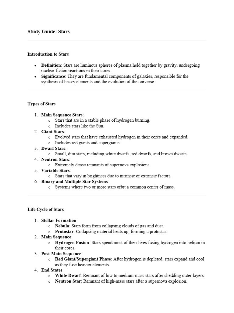 Stars Study Guide Pdf Stars Supernova