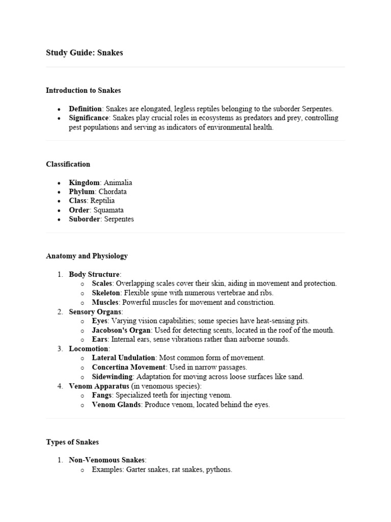Snake Study Guide | PDF | Snake | Predation