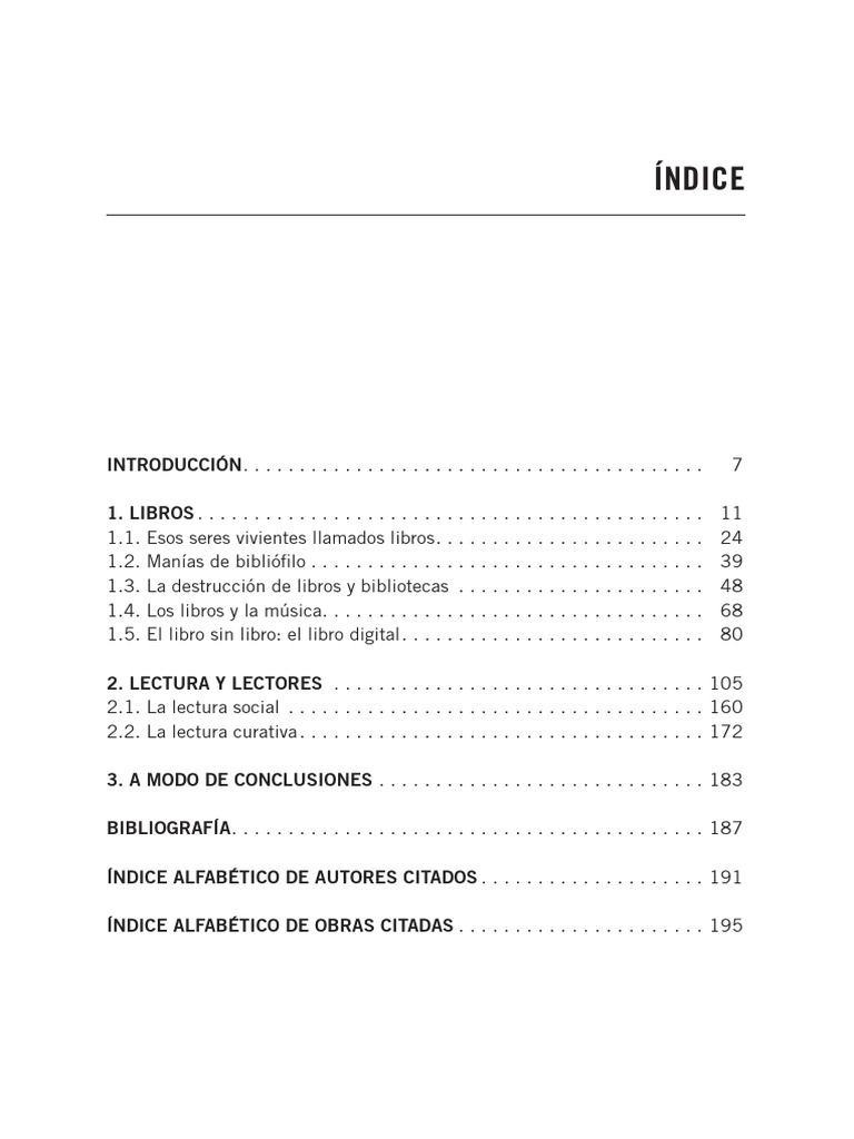 Los Libros, Lecturas Indice y Primeras Paginas | PDF | Libros | Bibliotecas