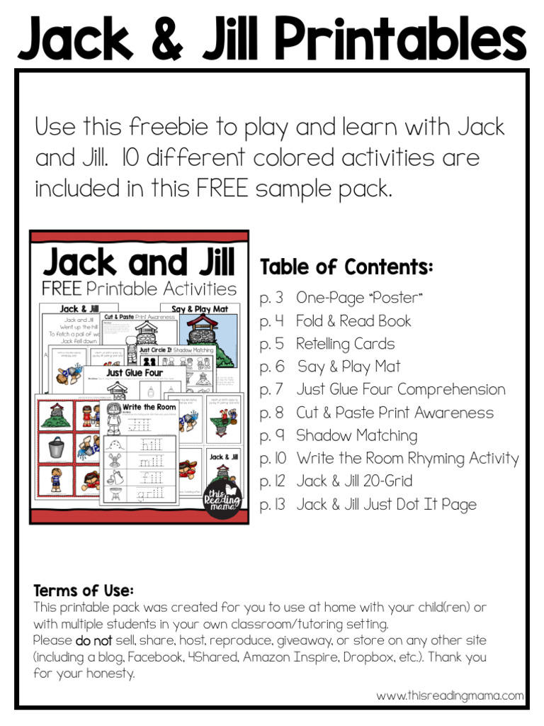 Worksheet-Nursery Rhyme Jack & Jill | PDF
