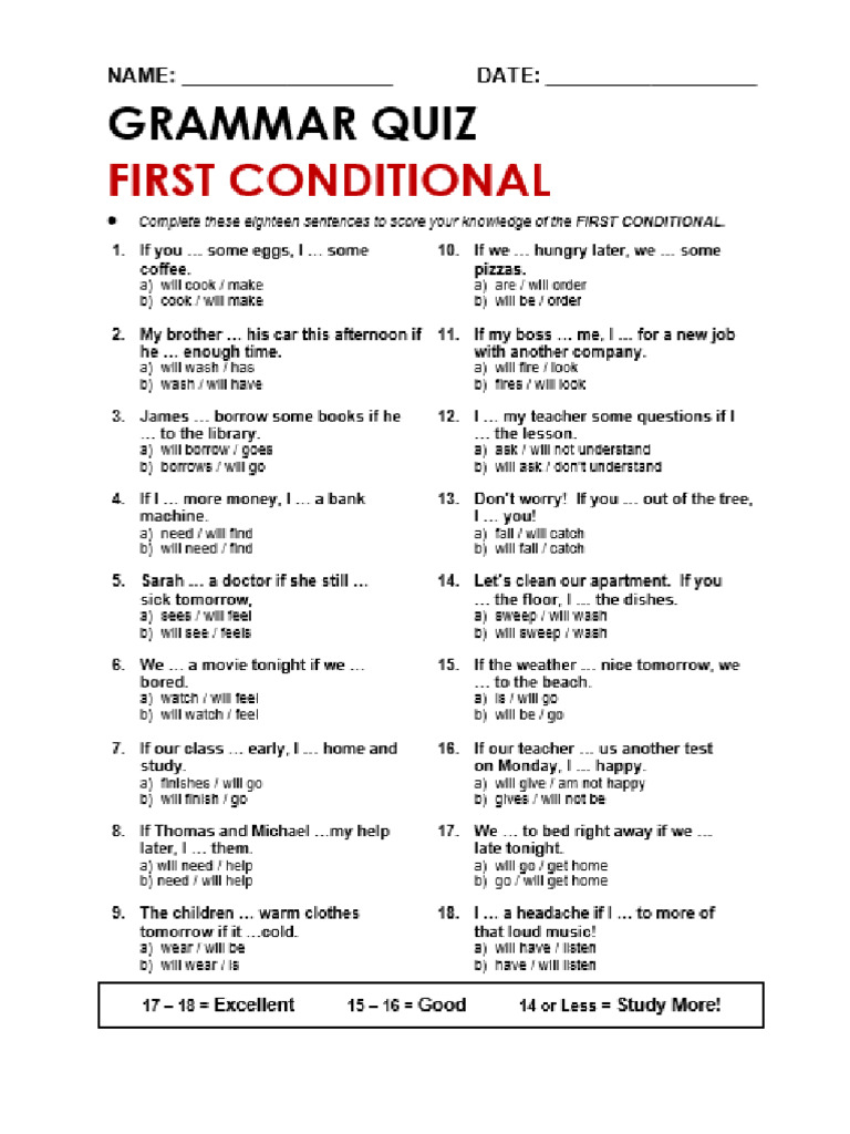 First Conditional - 7th-Grammar Quiz | PDF