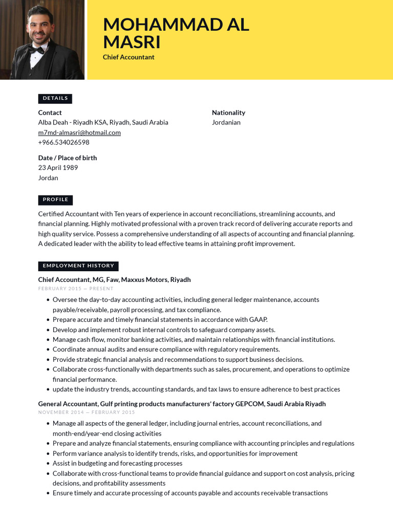 Mohammad Al Masri - Chief Accountant | PDF | Cash | Accounting