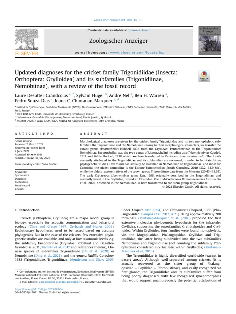 Desutter-Grandcolas Et Al. - 2021 - Updated Diagnoses For The Cricket ...