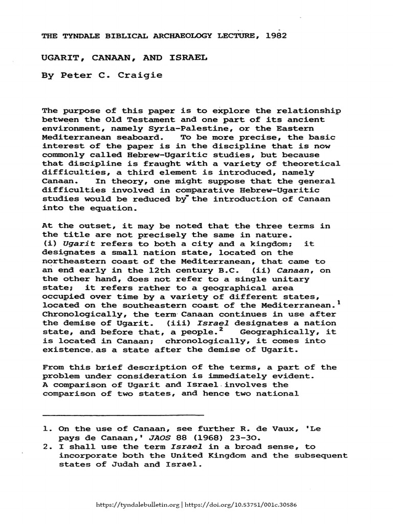 Craigie, Peter Ugarit Canaan and Israel | PDF | Canaan | Israelites