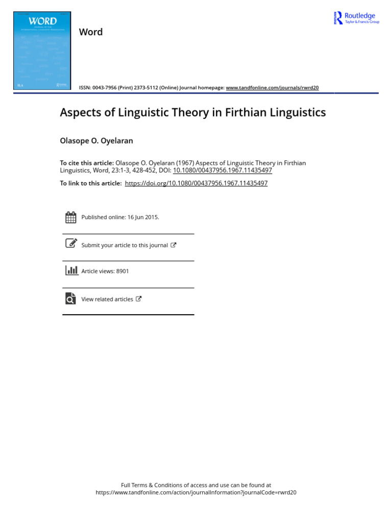 Aspects of Linguistic Theory in Firthian Linguistics | PDF ...