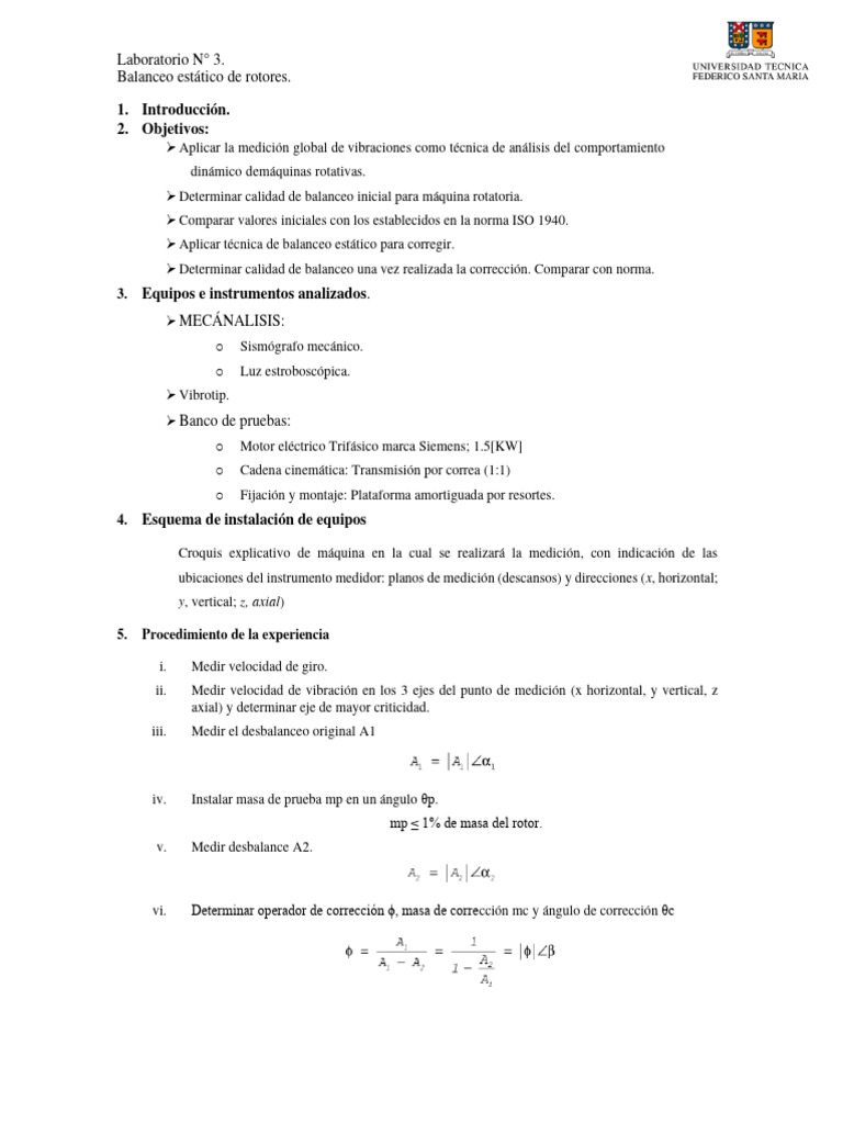 Laboratorio 3. Balanceo Estático de Rotores. | PDF