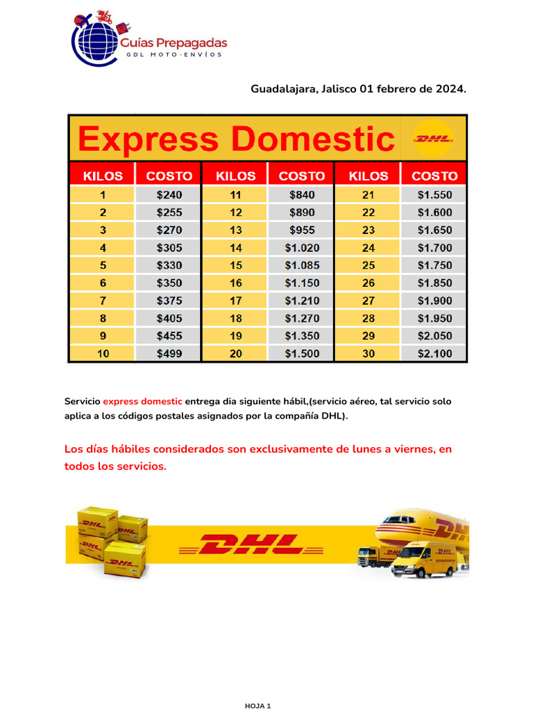 DHL Precios 2024. | PDF