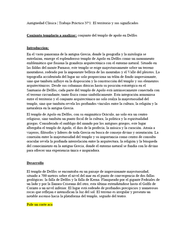 TP n1 Historia 1 Templo de Apolo + Bibliografia (1) (AutoRecovered) | PDF | templo | Delphi
