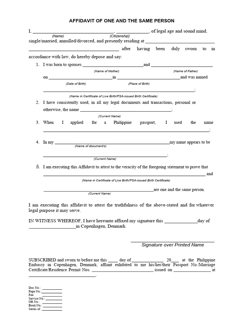 Affidavit of One and the Same Person | PDF | Affidavit | Birth Certificate