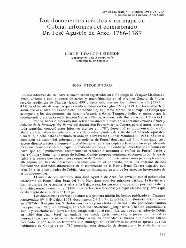 Hidalgo, Jorge 1983 - Dos Documentos Ineditos y Un Mapa de Cobija | PDF