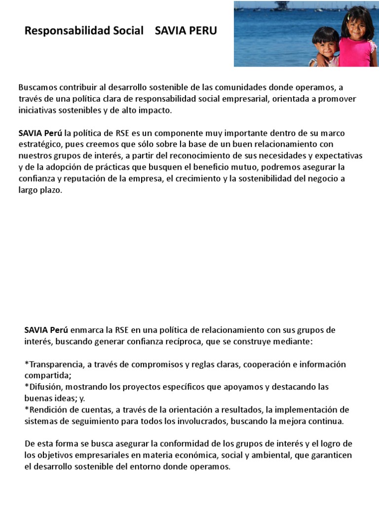 Savia Peru | PDF | Responsabilidad social corporativa | Desarrollo ...