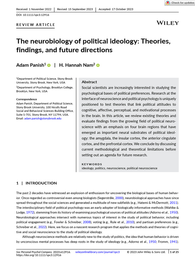 The Neurobiology of Political Ideology T | PDF | Functional Magnetic ...