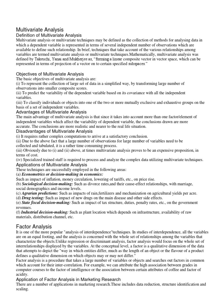Definition Of Multivariate Analysis Download Free PDF Factor