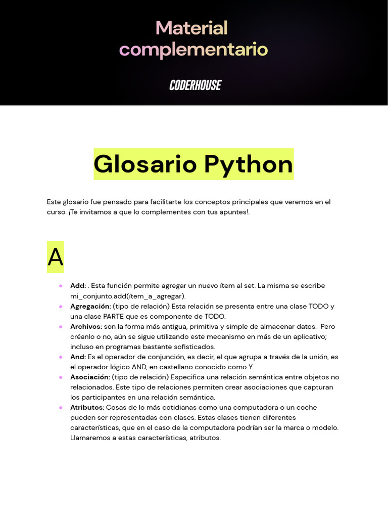 Glosario Python - 123 | PDF | Python (lenguaje de programación) | Lenguaje de programación