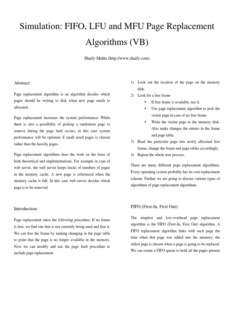 Simulation FIFO, LFU and MFU Page Replacement Algorithms (VB) by Shaify ...