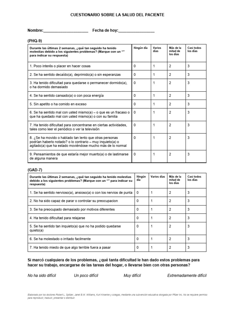Cuestionarios PHQ-9 y GAD-7 para Salud Mental | PDF