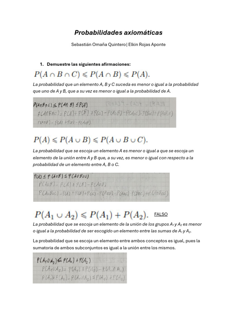 Ejercicios y Soluciones de Probabilidades Axiomáticas | PDF | Teoría de probabilidad | Probabilidad