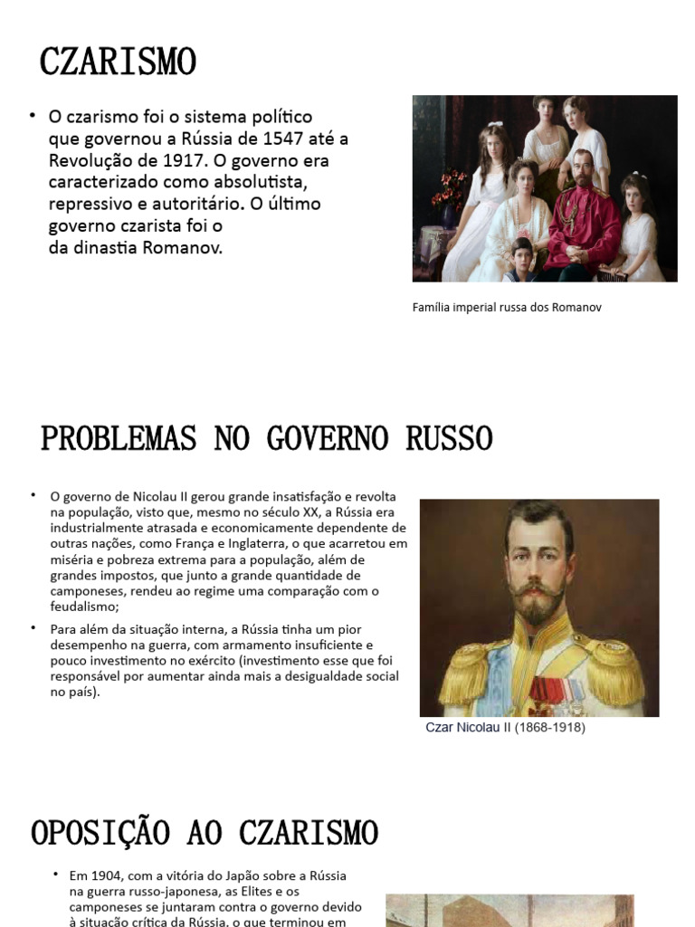 CZARISMO | PDF | Rússia | Política mundial