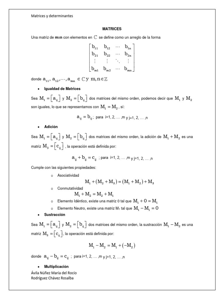 Formulario Matrices V01 | Descargar gratis PDF | Determinante | Matriz ...