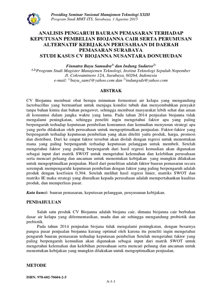 Pengaruh Bauran Pemasaran Biojanna | PDF | Kesehatan Holistik