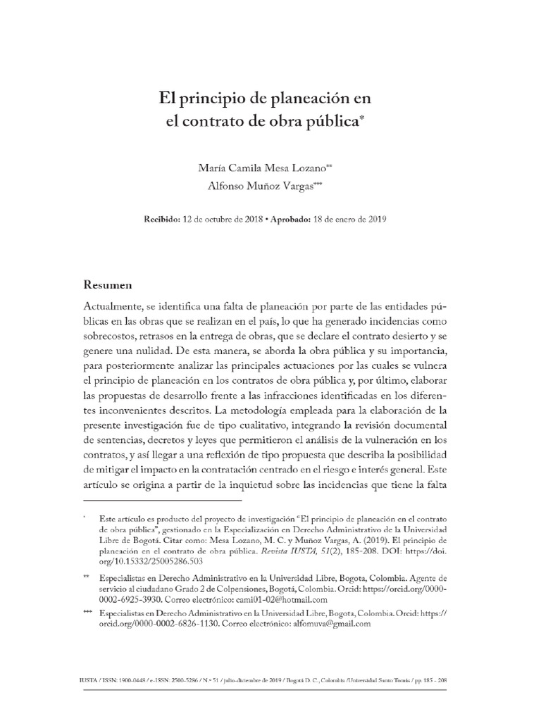 El principio de planeaci¢n en el contrato de obra p£blica | PDF