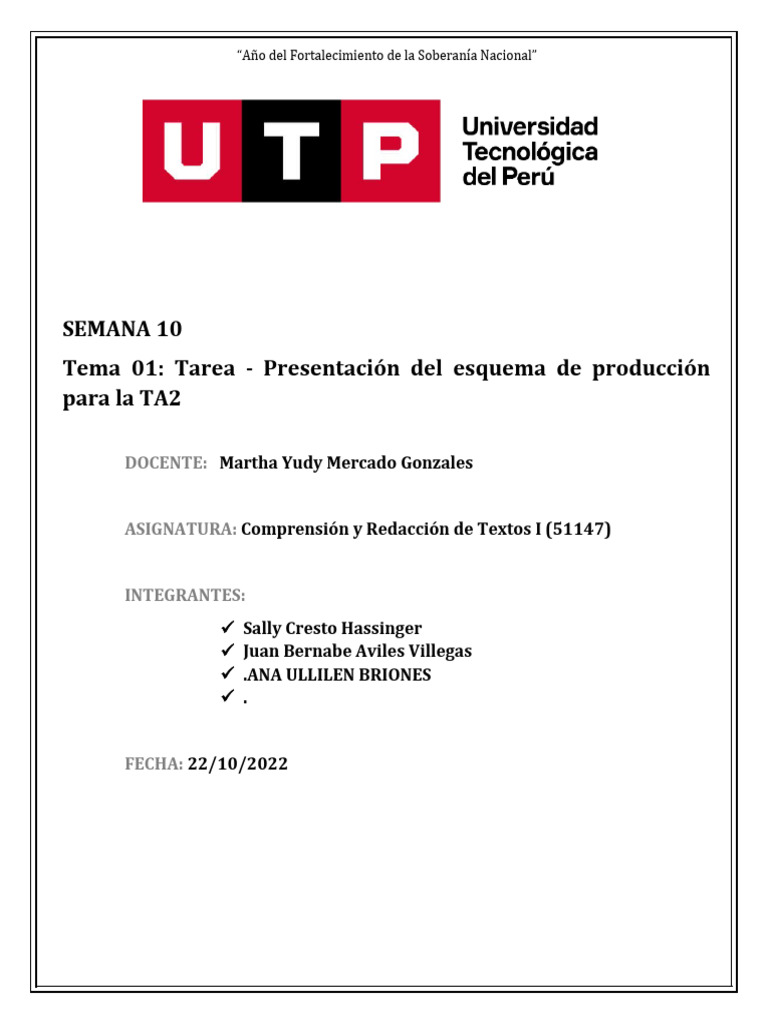 Semana 10 Tema 01 Tarea Presentacion Del Esquema de Produccion para La Ta2 - Compress | PDF ...
